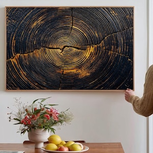 Tree Ring Framed Wall Art, Golden Tree Ring Wall Decor, Minimalist ...