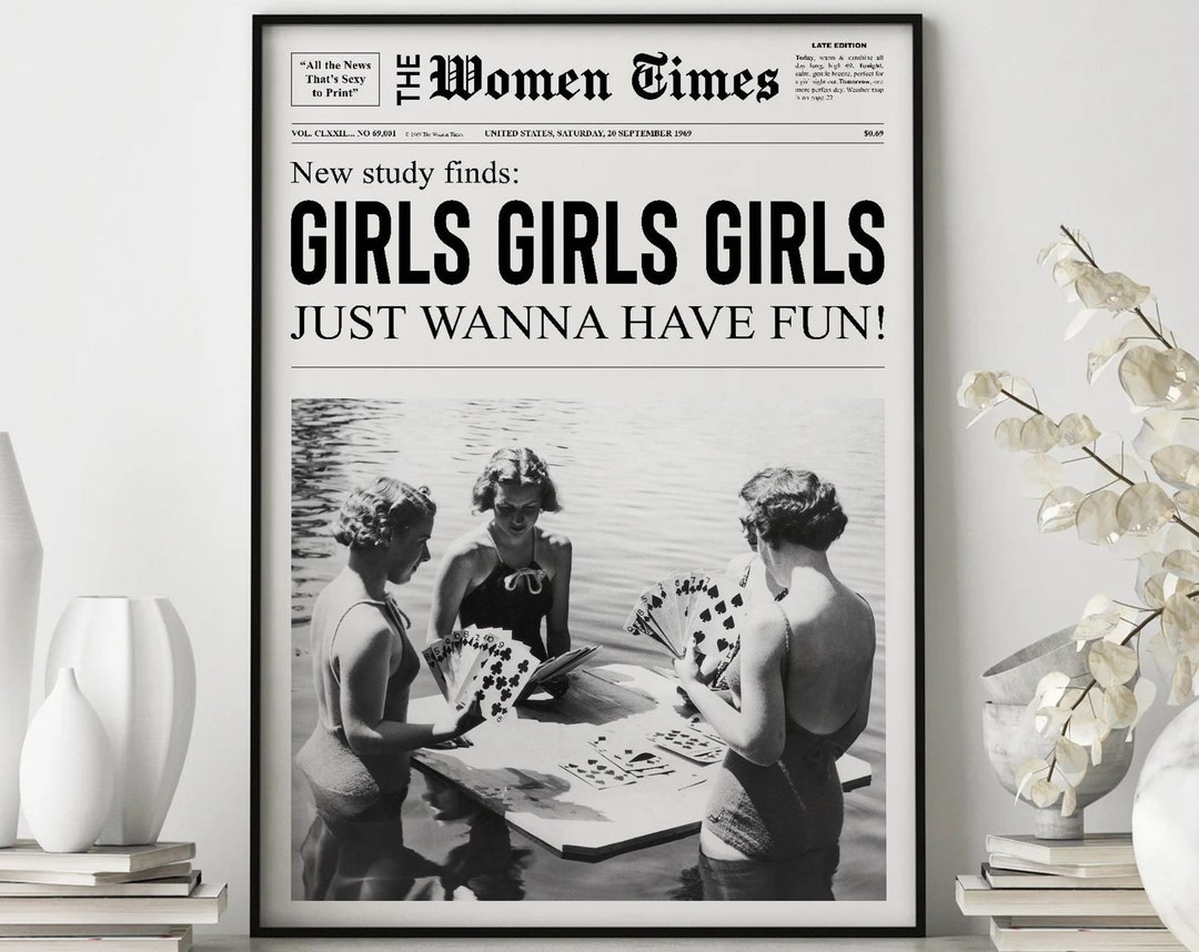 Girls Girls Girls Print, Newspaper Print, Girl Dorm Room Art, Girls ...
