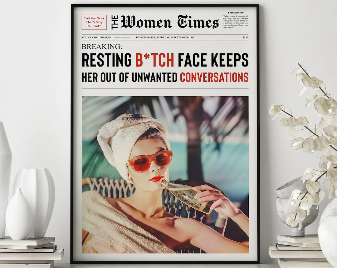 Funky Newspaper Print, Resting B*tch Face Art, Trendy Dorm Decor - Etsy