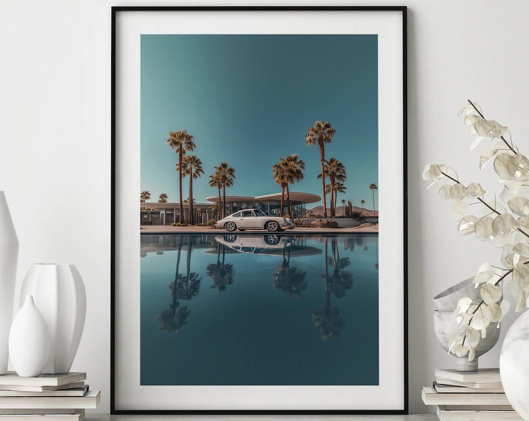 Porsche by the Pool Art Print, Vintage German Car Poster - Etsy UK