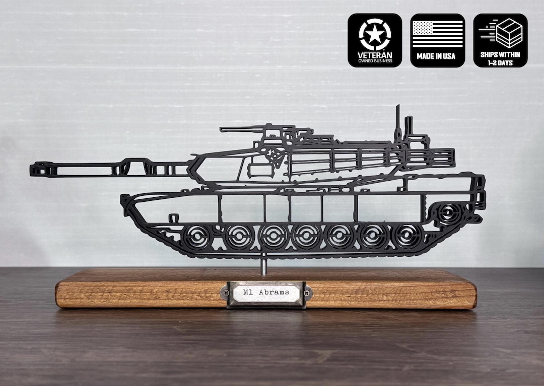 M1 Abrams Tank Silhouette Art on Wooden Stand With Optional Challenge ...