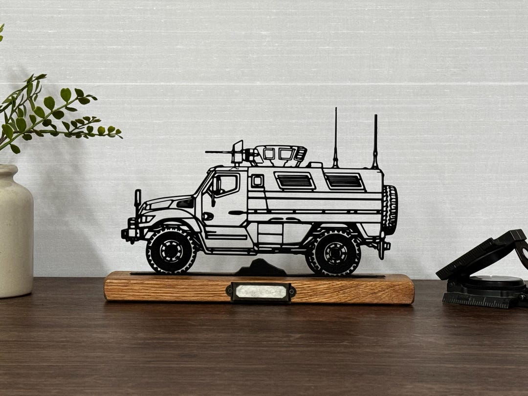 International / Navistar Maxxpro MRAP Silhouette Art on Wooden Stand ...