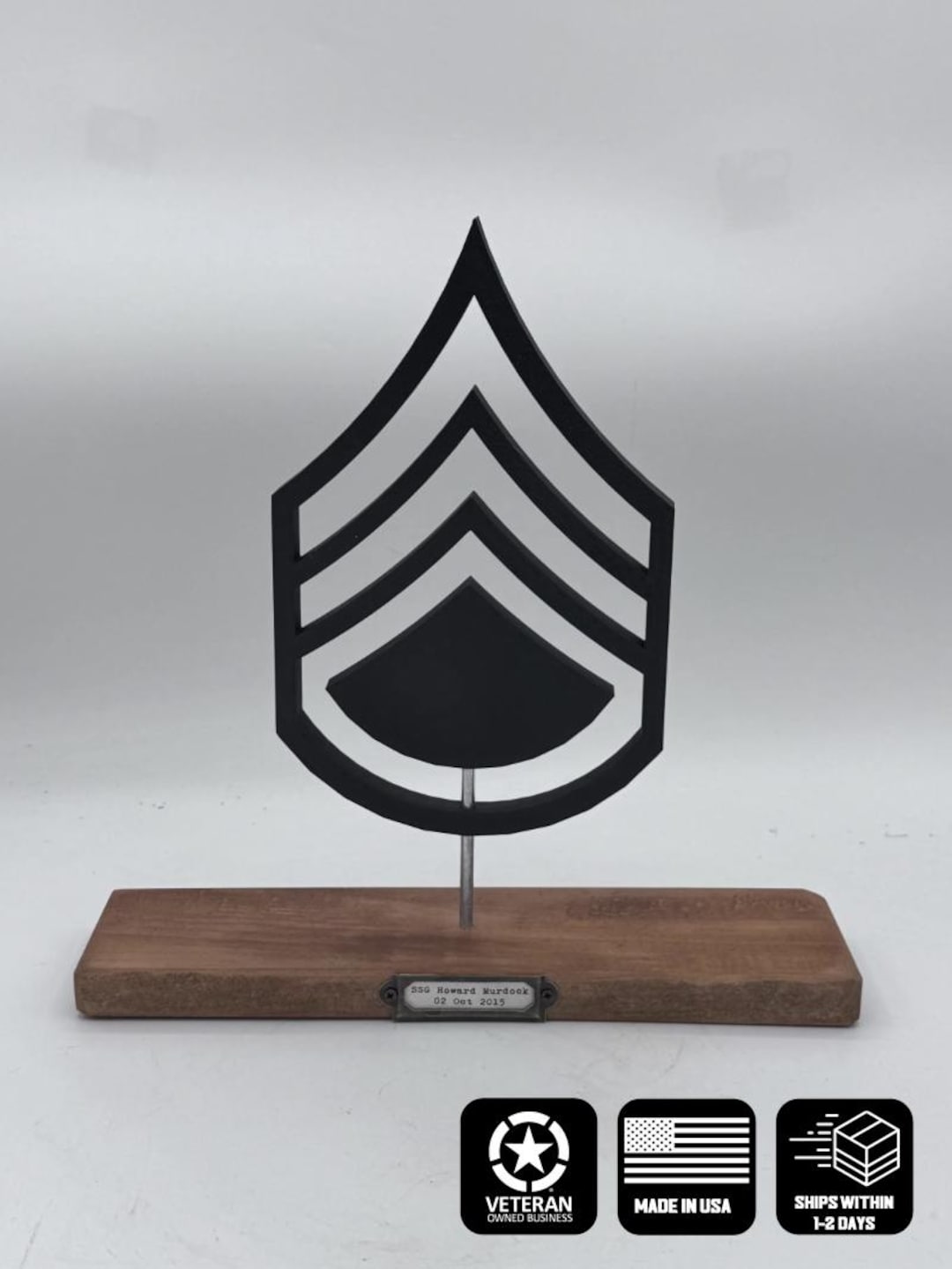 SSG - Staff Sergeant (E-6) Army Enlisted Rank Silhouette Art on Wooden ...