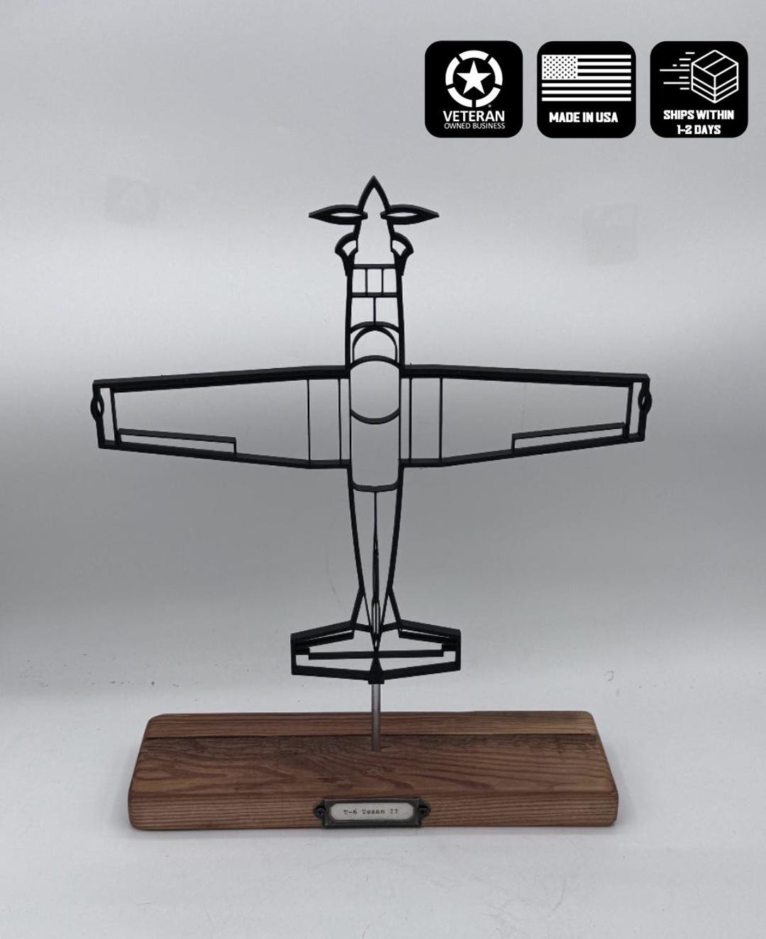 T-6 Texan II Silhouette Art on Wooden Stand With Optional Challenge ...
