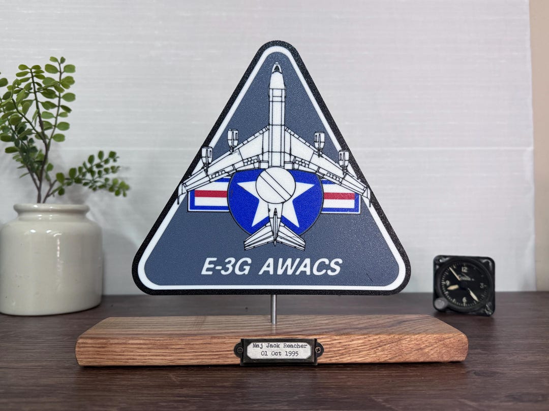 E-3 Sentry (AWACS) - 3D Printed Art - Wooden Stand - Optional Challenge ...