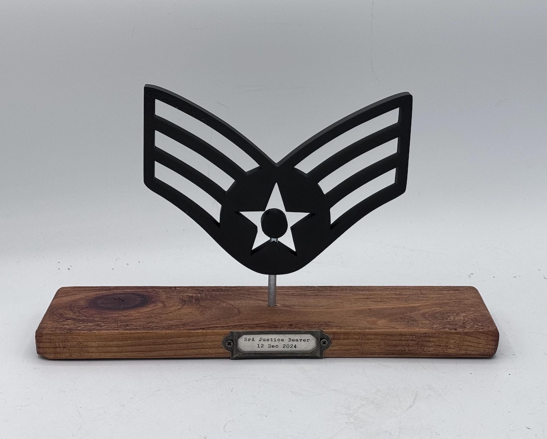 Sra Senior Airman (E-4) Air Force Rank Silhouette Art on Wooden Stand ...