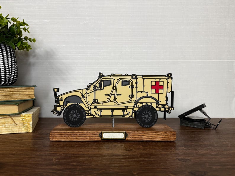 M-ATV Ambulance Silhouette Art on Wooden Stand With Optional Challenge ...