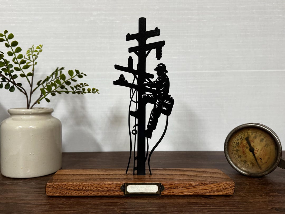 Lineman - Utility Worker Silhouette Art on Wooden Stand - Etsy