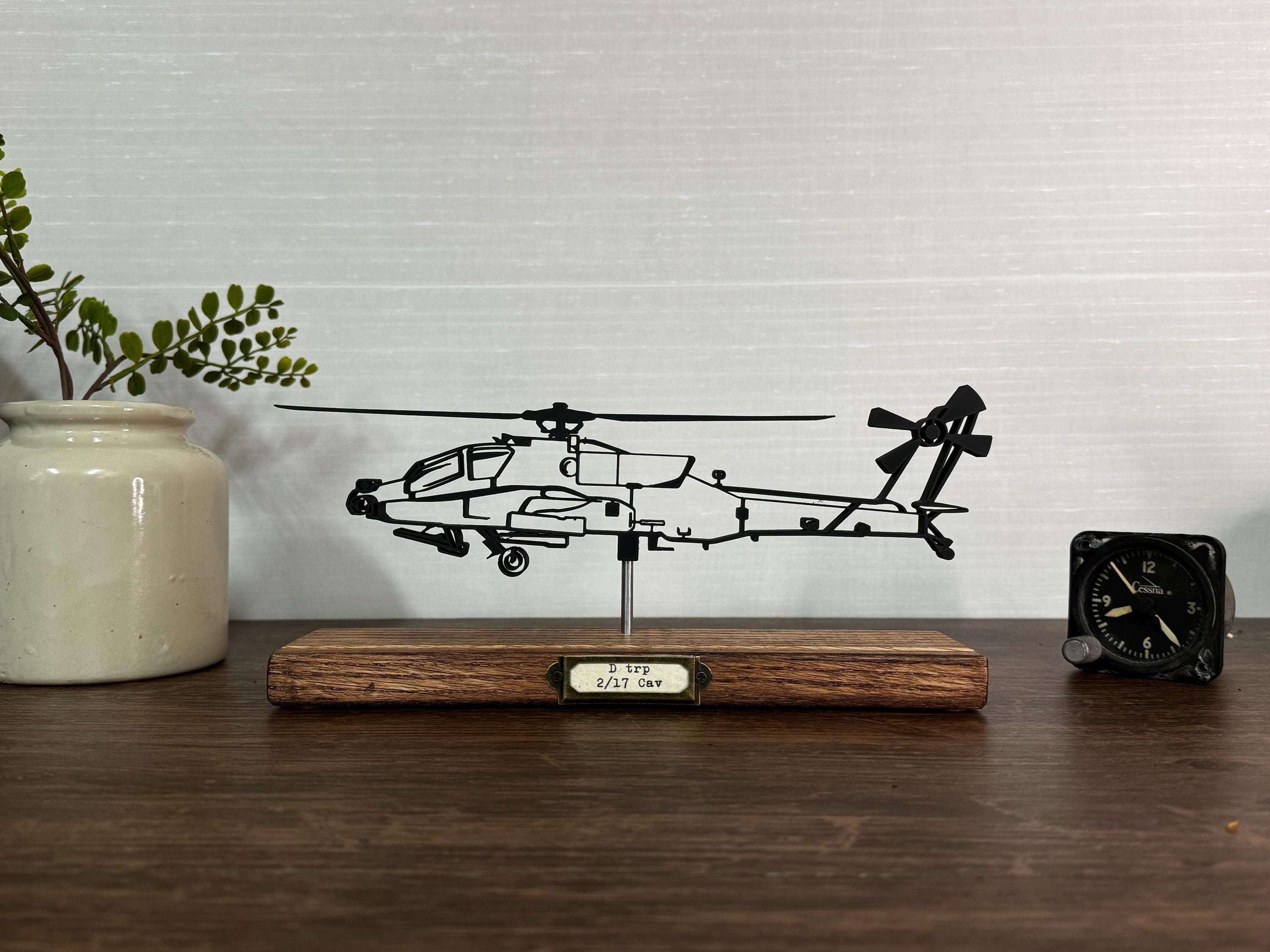AH-64 Apache Helicopter Silhouette Art on Wooden Stand - Optional ...