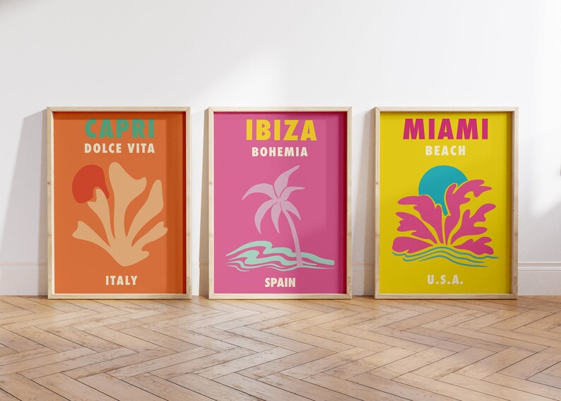 Famous Travel Print Set of 3 Miami Beach Capri Ibiza Preppy - Etsy