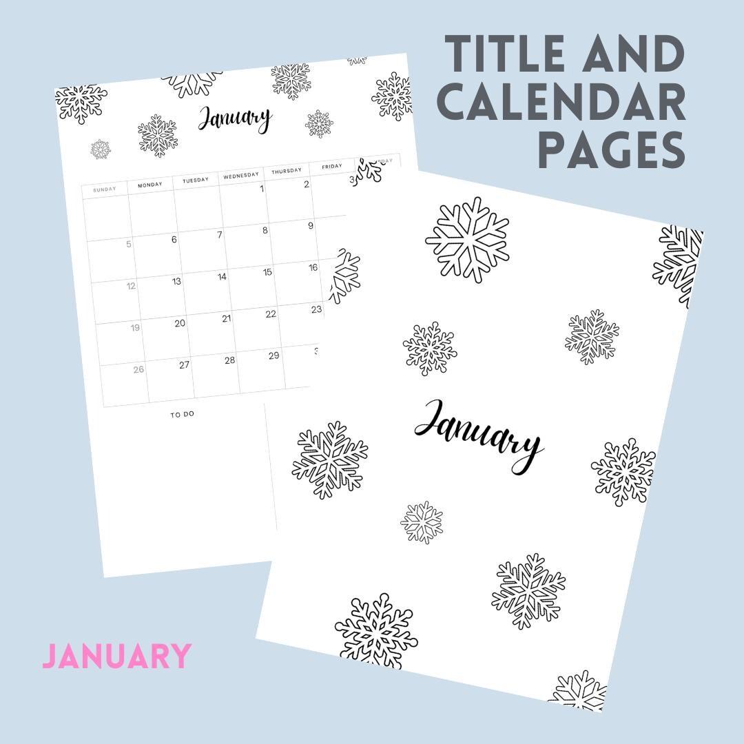 January Title Page and Calendar - Printable Title Page and Calendar - Etsy