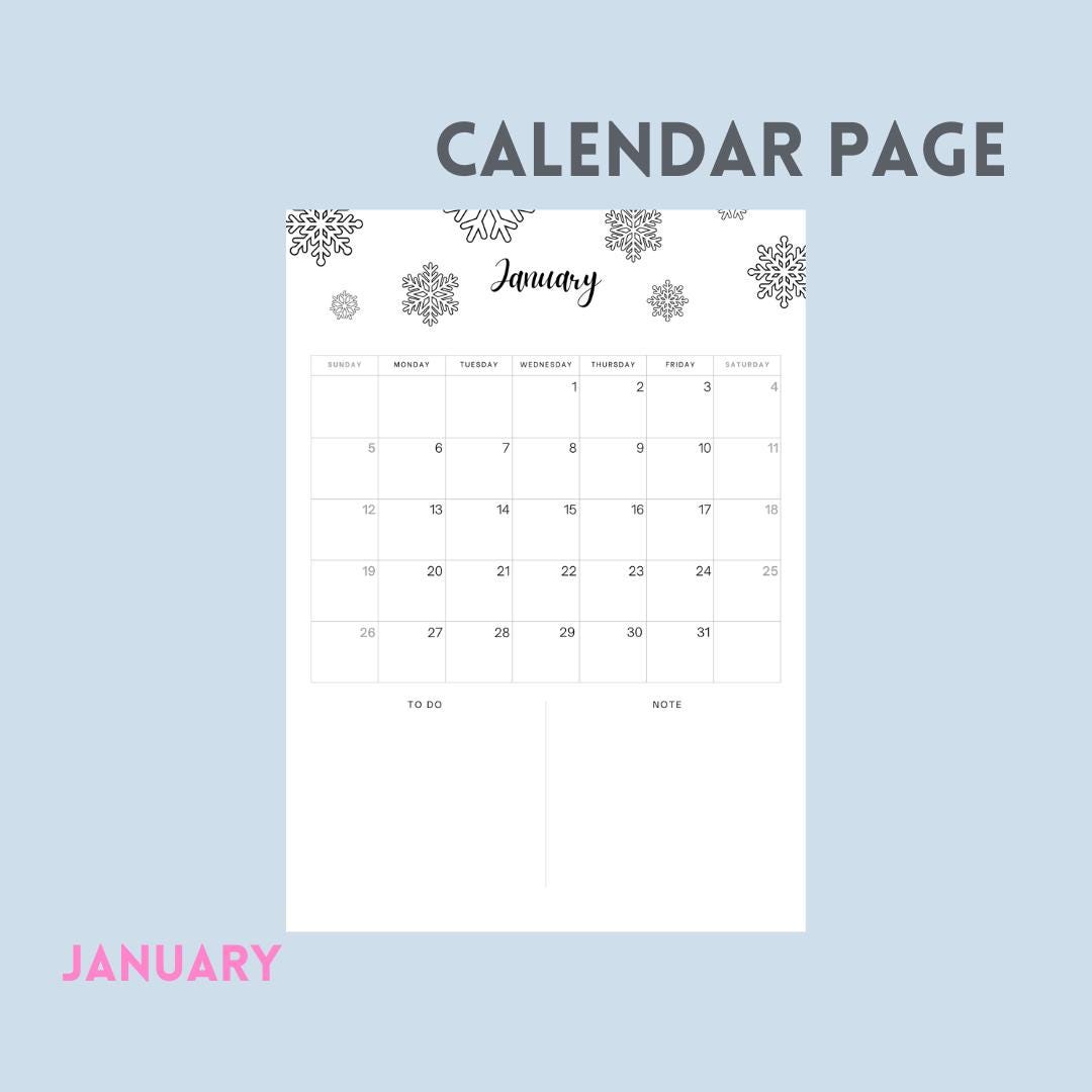 January Title Page and Calendar Printable Title Page and Calendar - Etsy