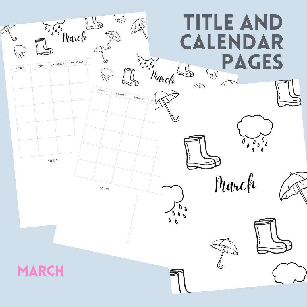 March Title Page and Calendar - Printable Title Page and Calendar - Etsy