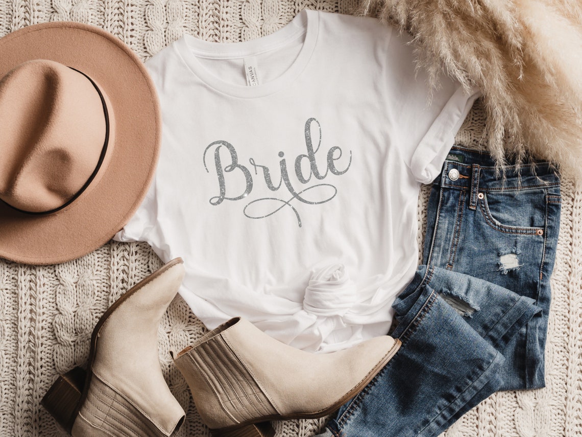 Sparkling Glitter Silver Bride Shirt, Wedding Shirt for Bride, White ...
