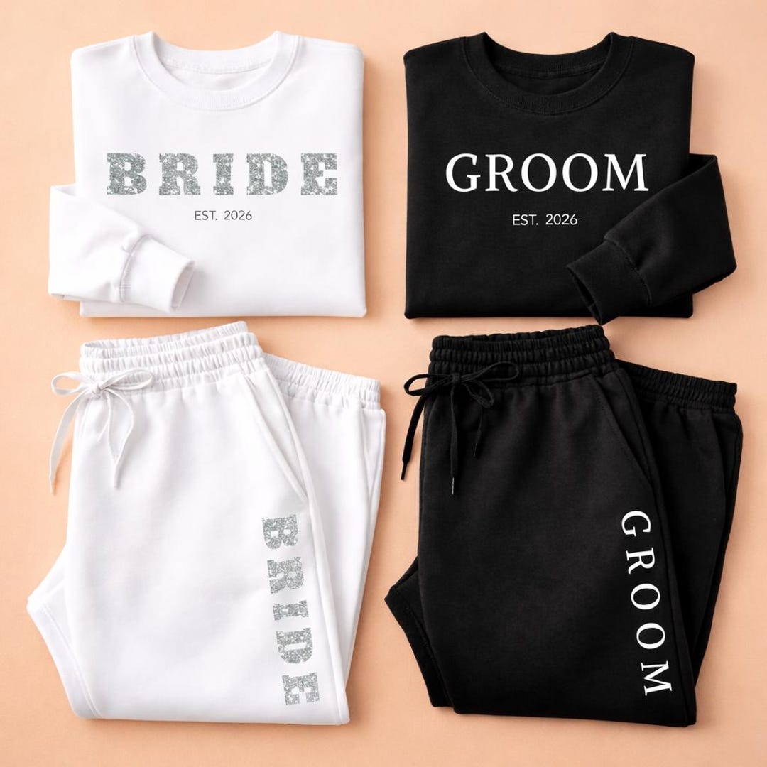 Personalized Bride & Groom Sweatshirt and Sweatpants, Bride Sweatsuit ...