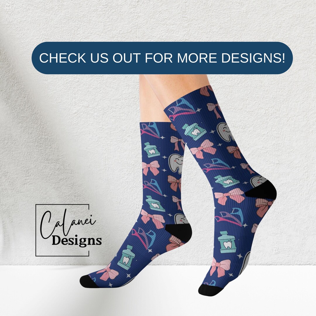 Dental Tooth Sock Cute Dental Tooth Coquette Bow Sock Trendy Dentist ...