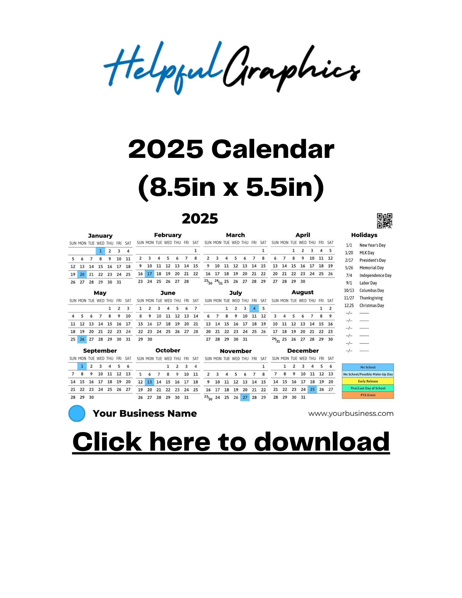 Editable 2025 Calendar Template | Printable Business Event and Holiday ...