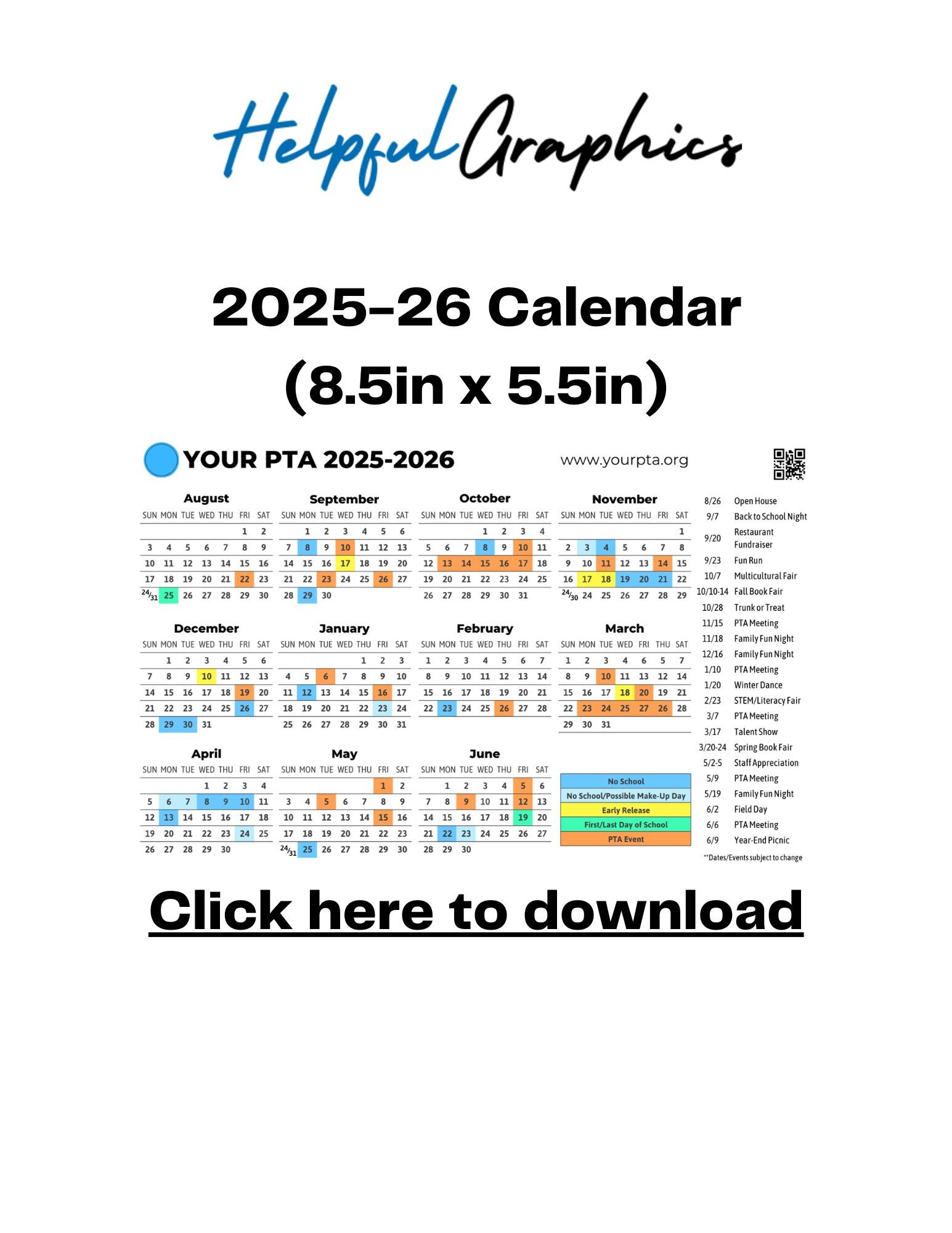 Editable 2025-2026 Calendar, Back to School, Teacher Calendar, PTA ...