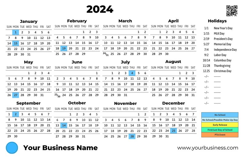 Editable 2024 Calendar, Back to School, Teacher Calendar, PTA Calendar ...