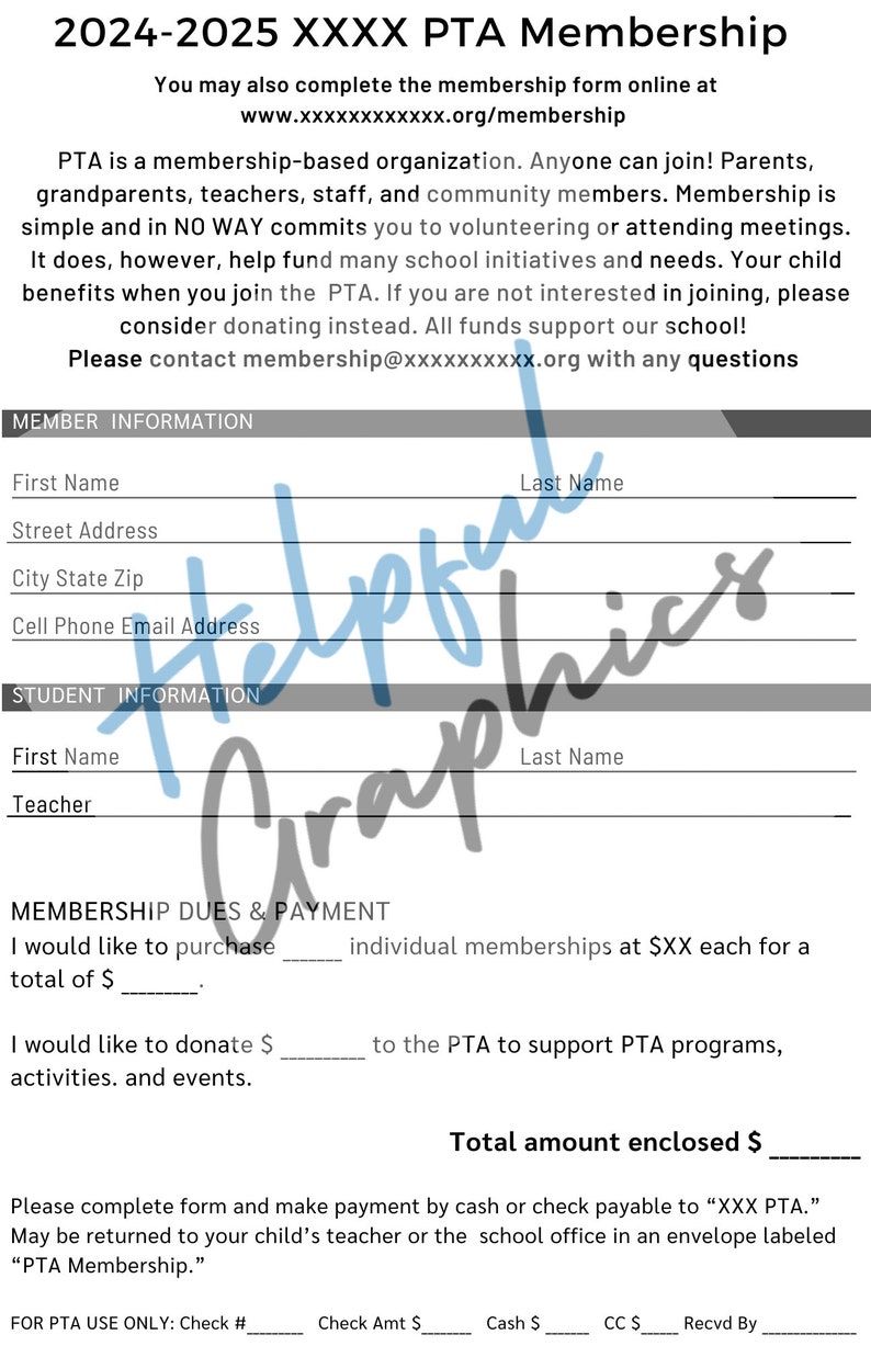 Editable PTO PTA Bundle - Membership Form, Pto/pta Parent Volunteer ...