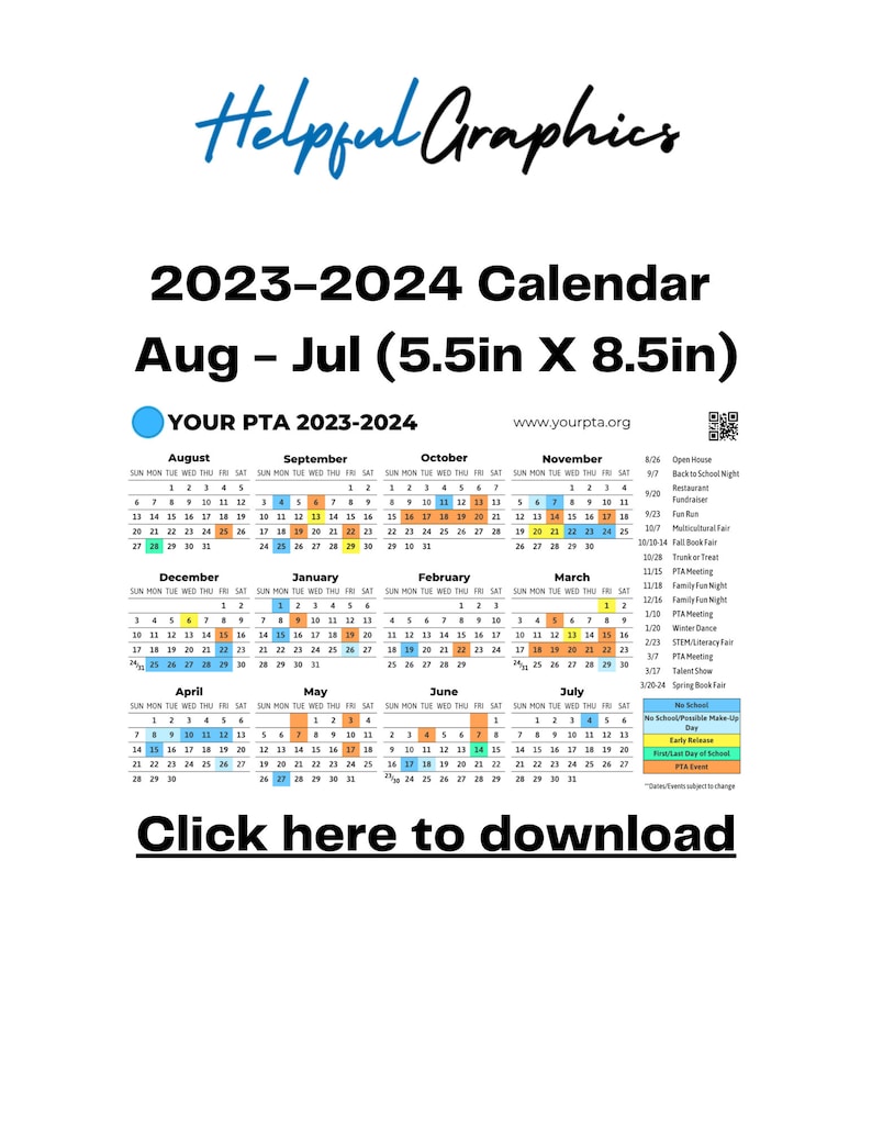 Editable 2023-2024 Calendar, Back to School, Teacher Calendar, PTA ...