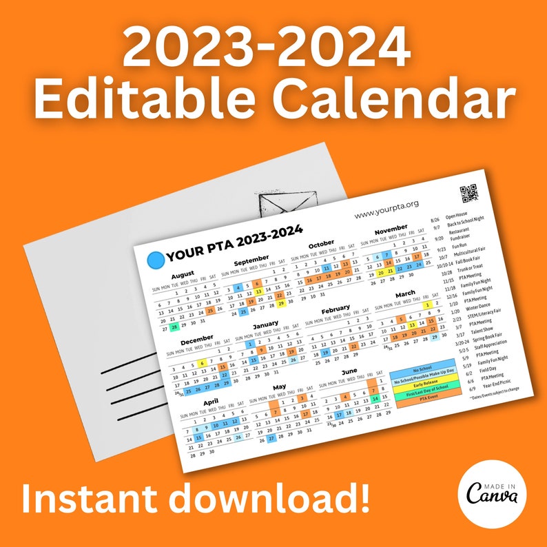 Editable 2023-2024 Calendar Back to School Teacher Calendar - Etsy