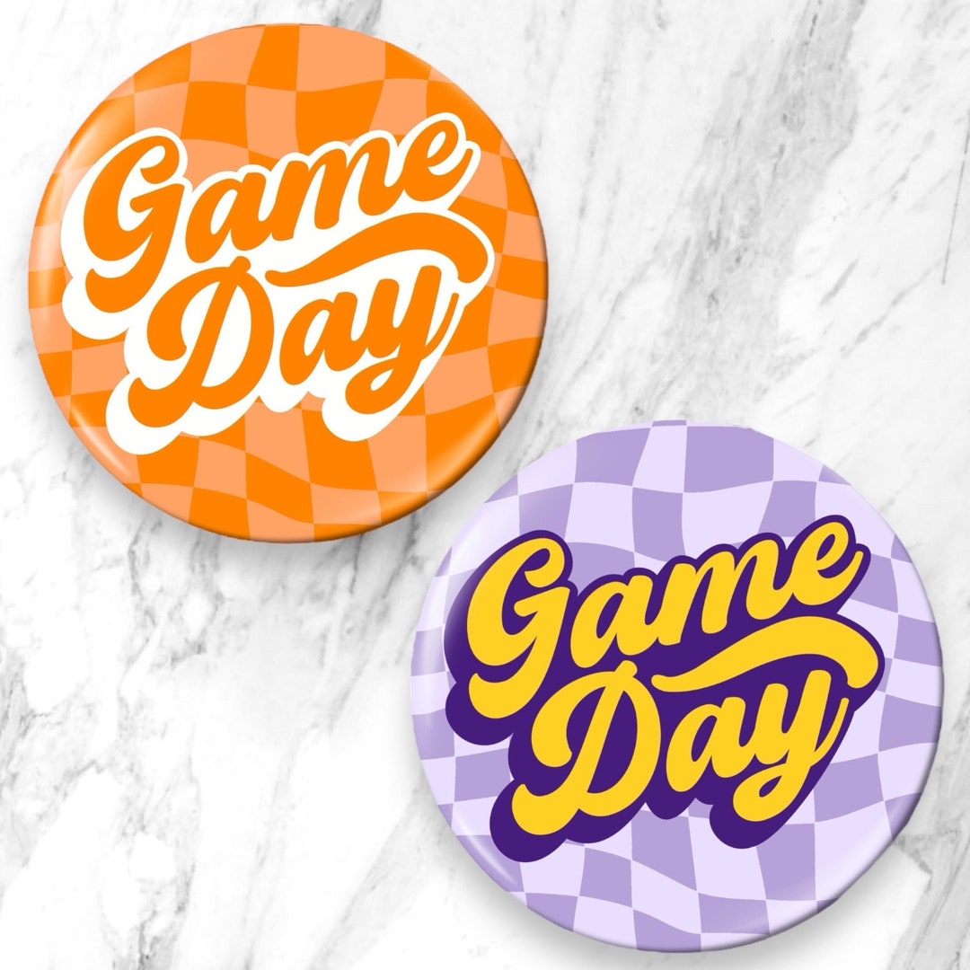 More Colors!! | Retro Game Day Check | 3" Game Day Button Pin | Fridge ...