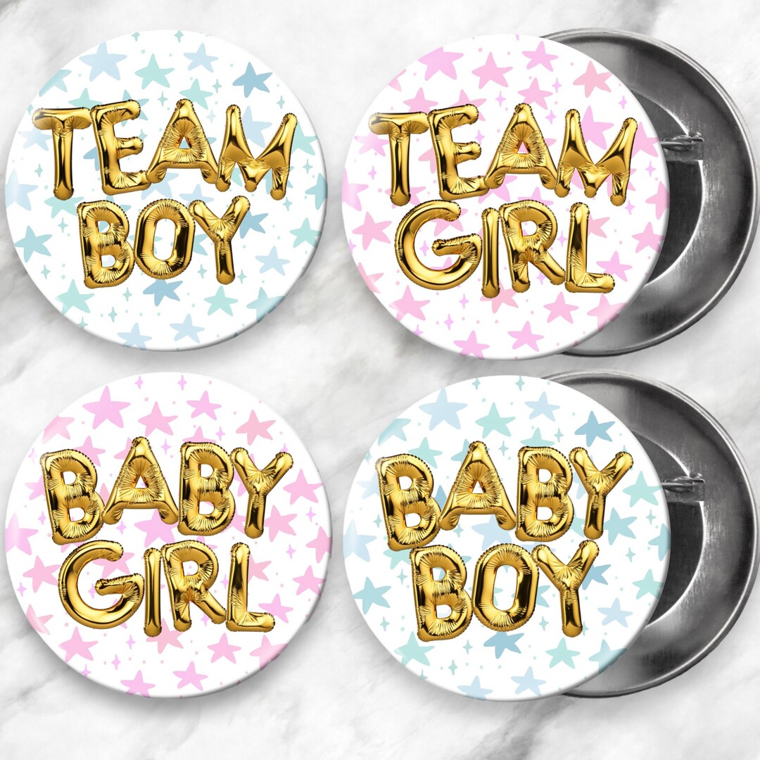 Team Baby Boy Team Baby Girl | Gender Reveal | 3” Pin Back Buttons ...