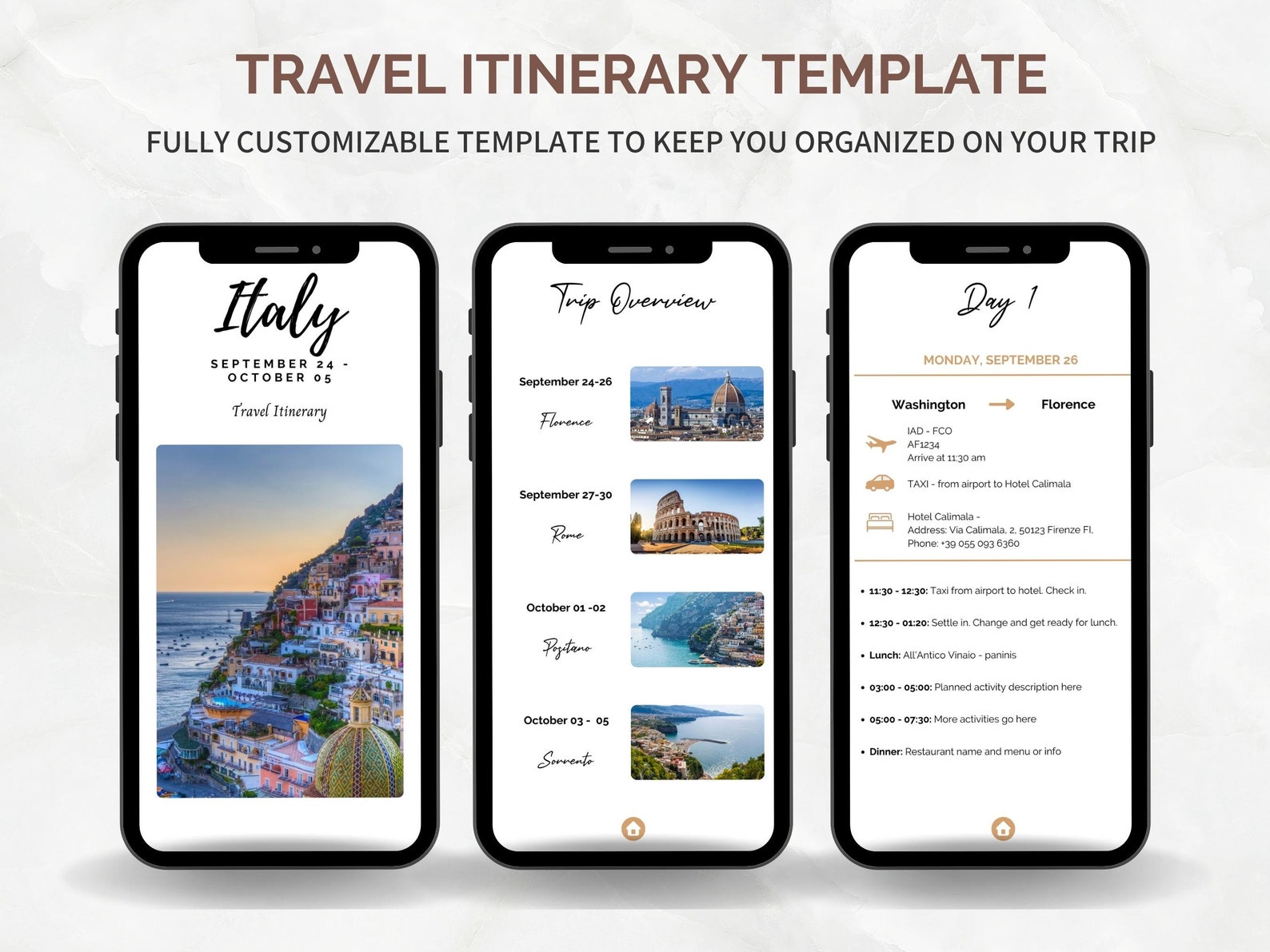 Mobile Travel Itinerary Planner Template, Digital Travel Planner, Trip ...