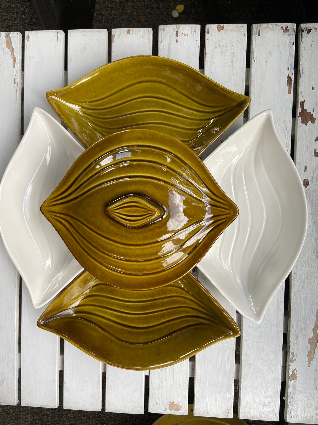 Lazy Susan Avocado 6 PC Ceramic Serving Set MCM - Etsy