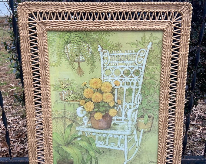 Peggy Schubert Boho Wicker Rocker Plant Print in Vintage Burwood Frame ...