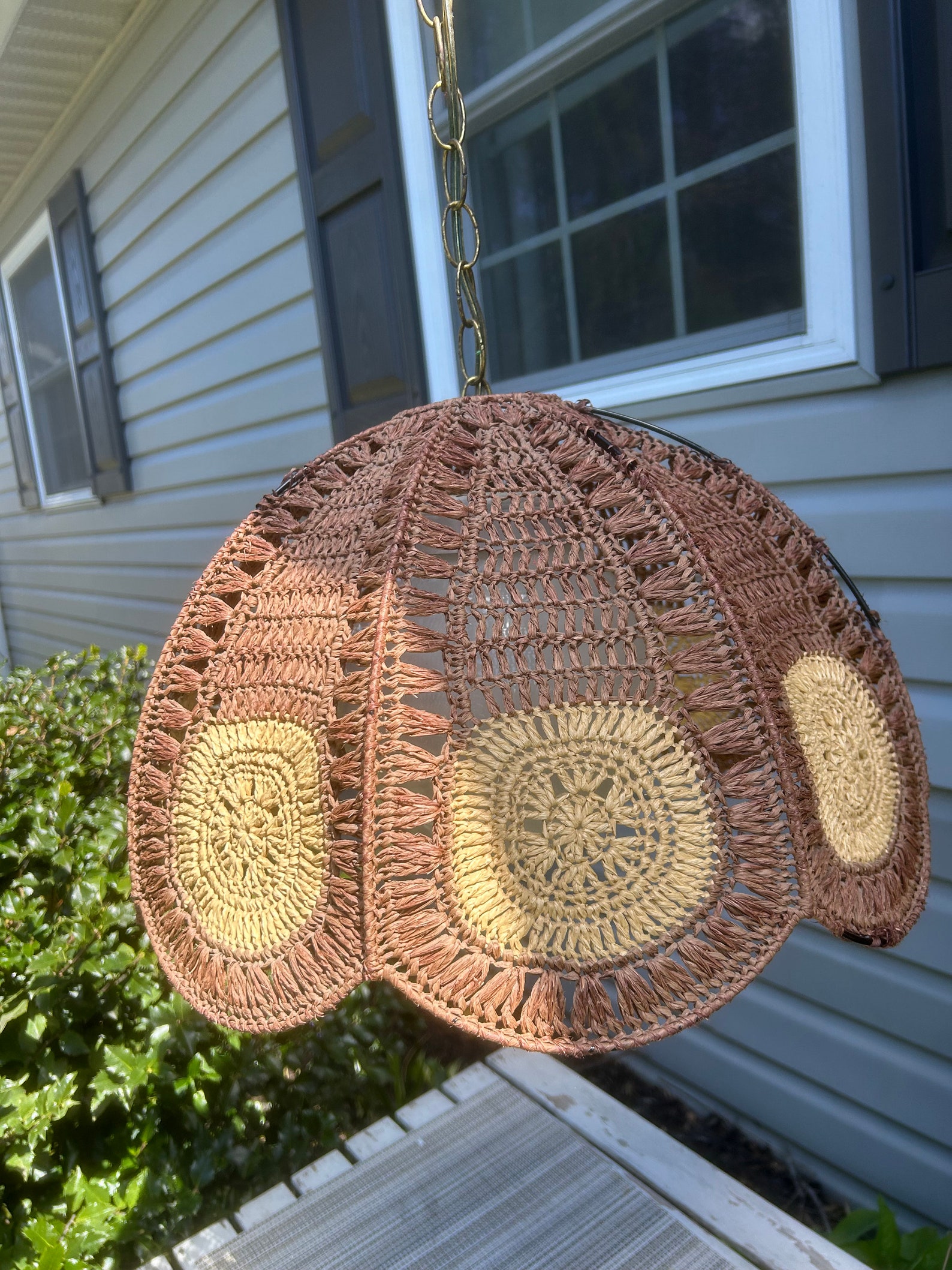 Vintage Brown/tan Macramé Hanging Light Fixture - Etsy