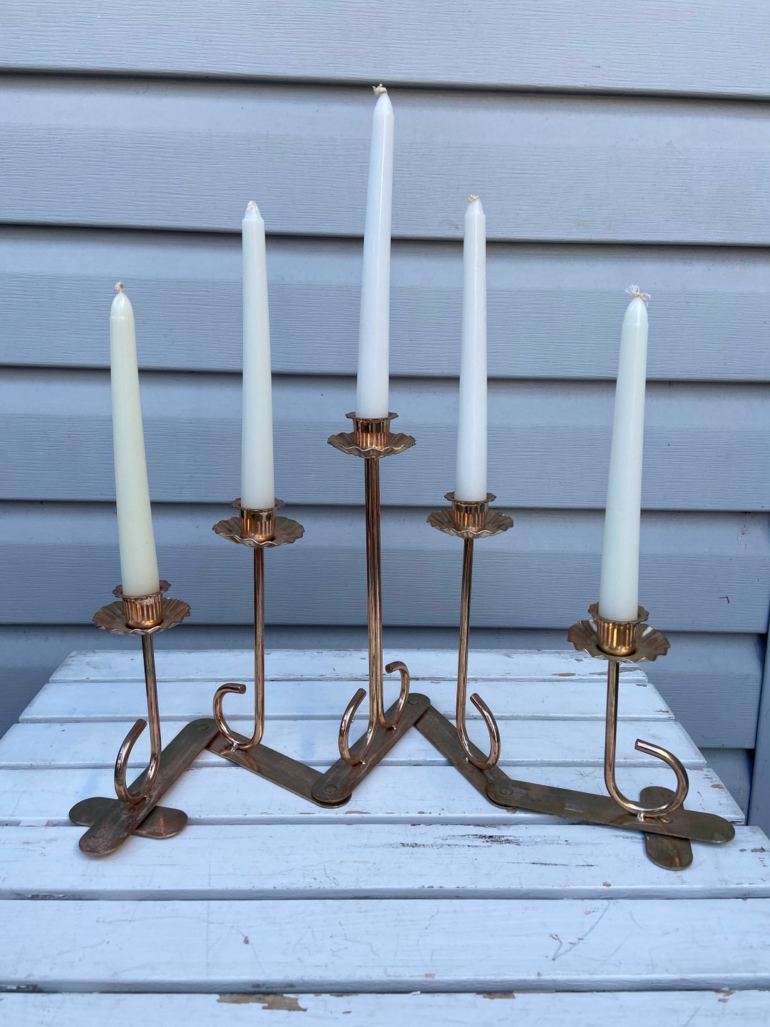 Copper Vintage Folding Floral Candlestick Holder - Etsy