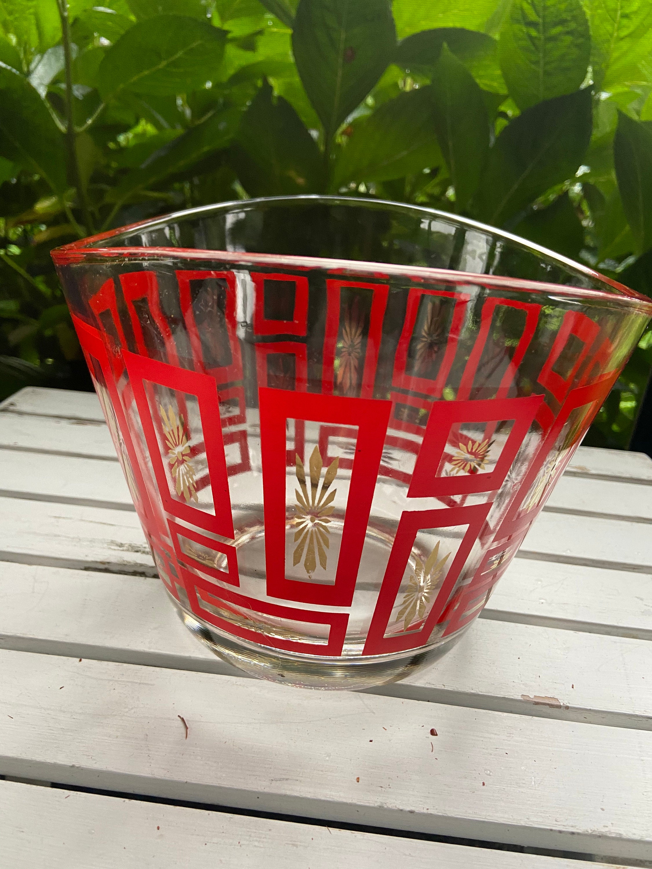 Vintage Red & Gold MCM Starburst Glass Serving Bowl - Etsy