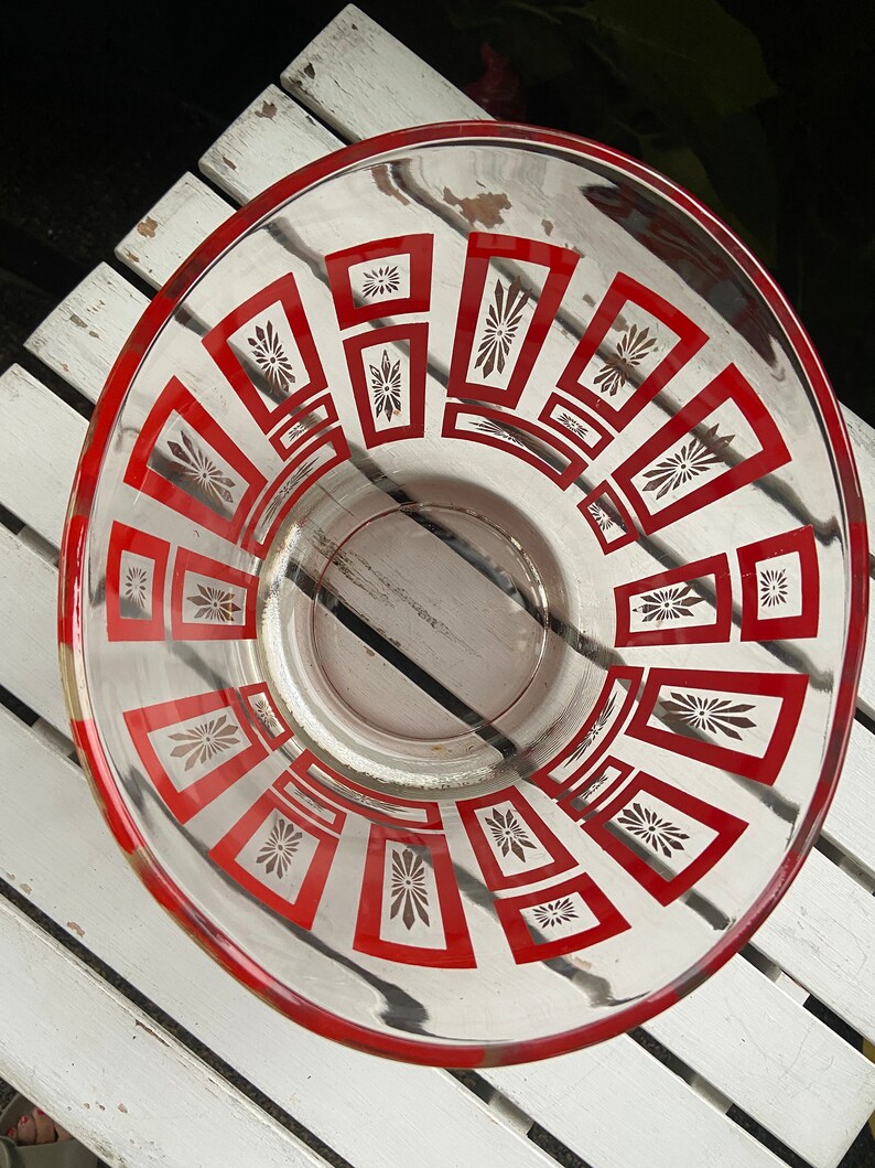 Vintage Red & Gold MCM Starburst Glass Serving Bowl - Etsy