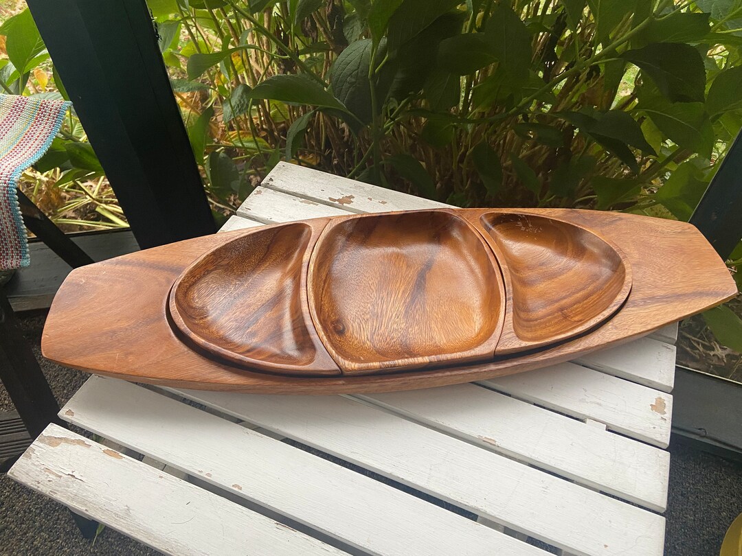 Vintage Teak Monkey Pod Snack Platter With Removable Trays - Etsy