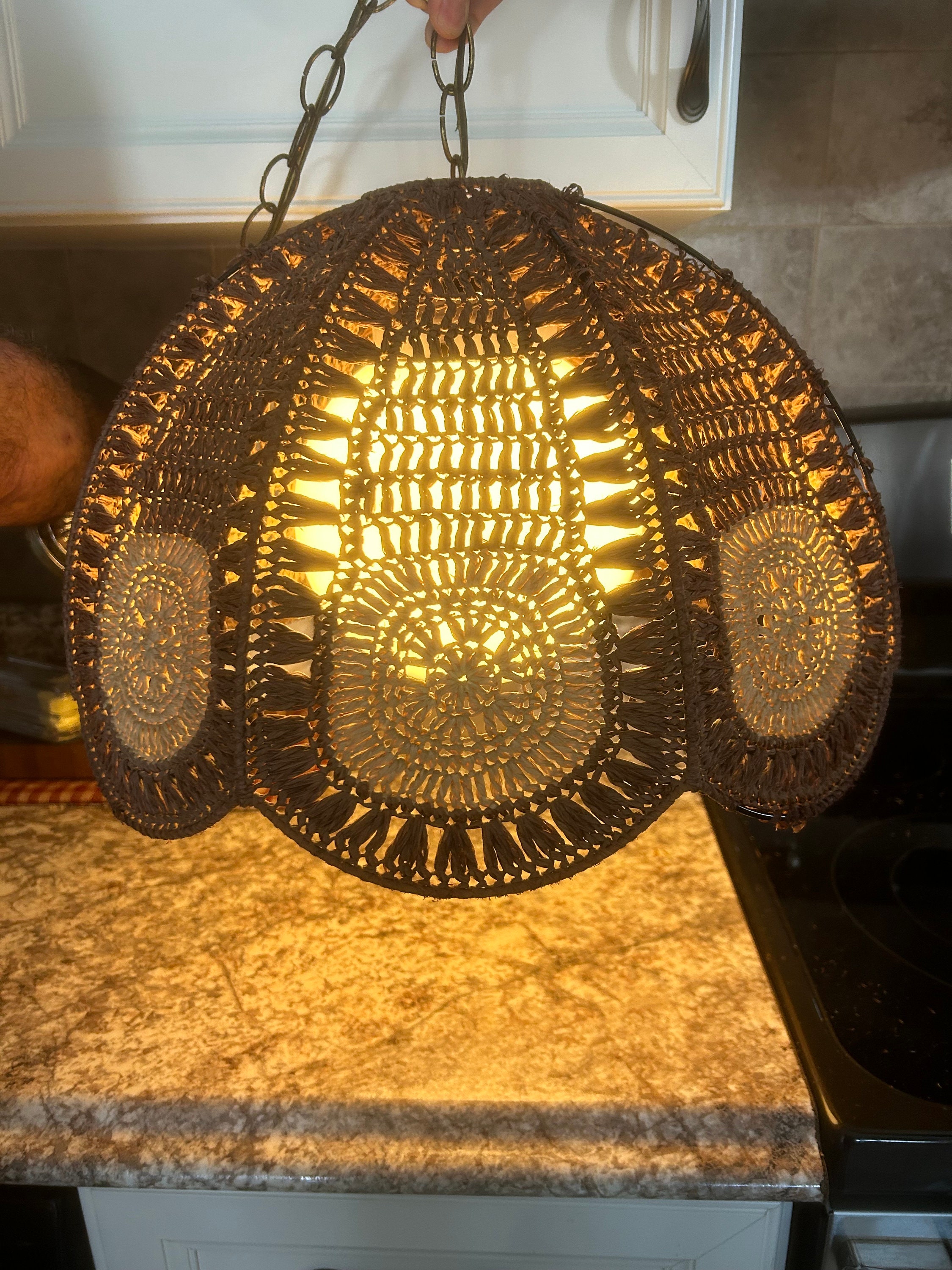 Vintage Brown/tan Macramé Hanging Light Fixture - Etsy