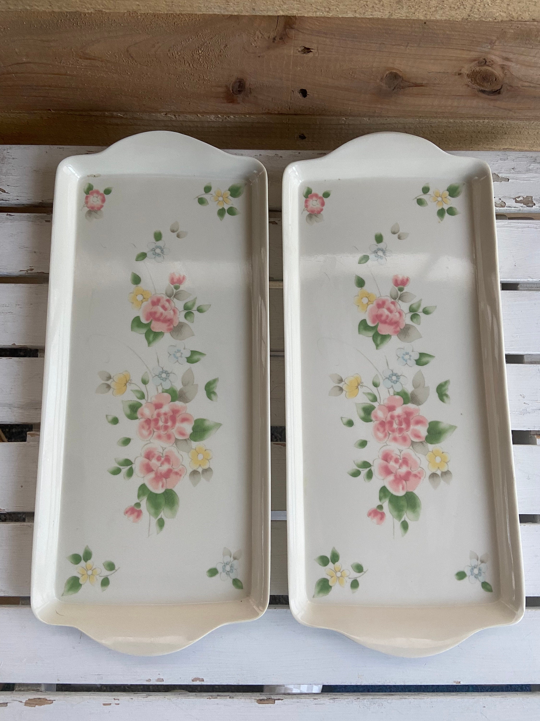 Pair of Floral Plastic Vintage Trays Reston Lloyd Ltd Eurita - Etsy