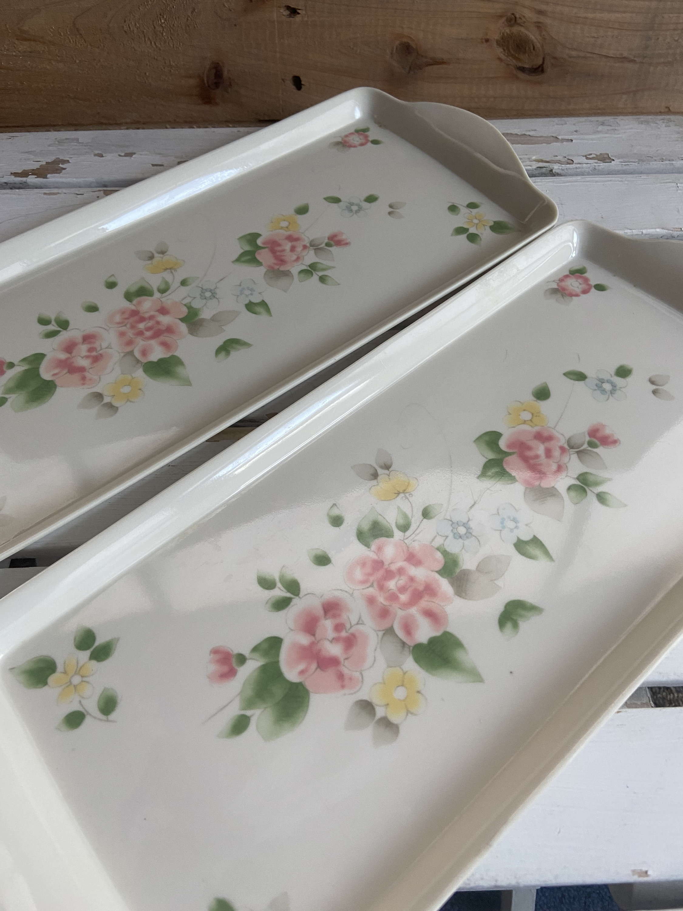 Pair of Floral Plastic Vintage Trays Reston Lloyd Ltd Eurita - Etsy