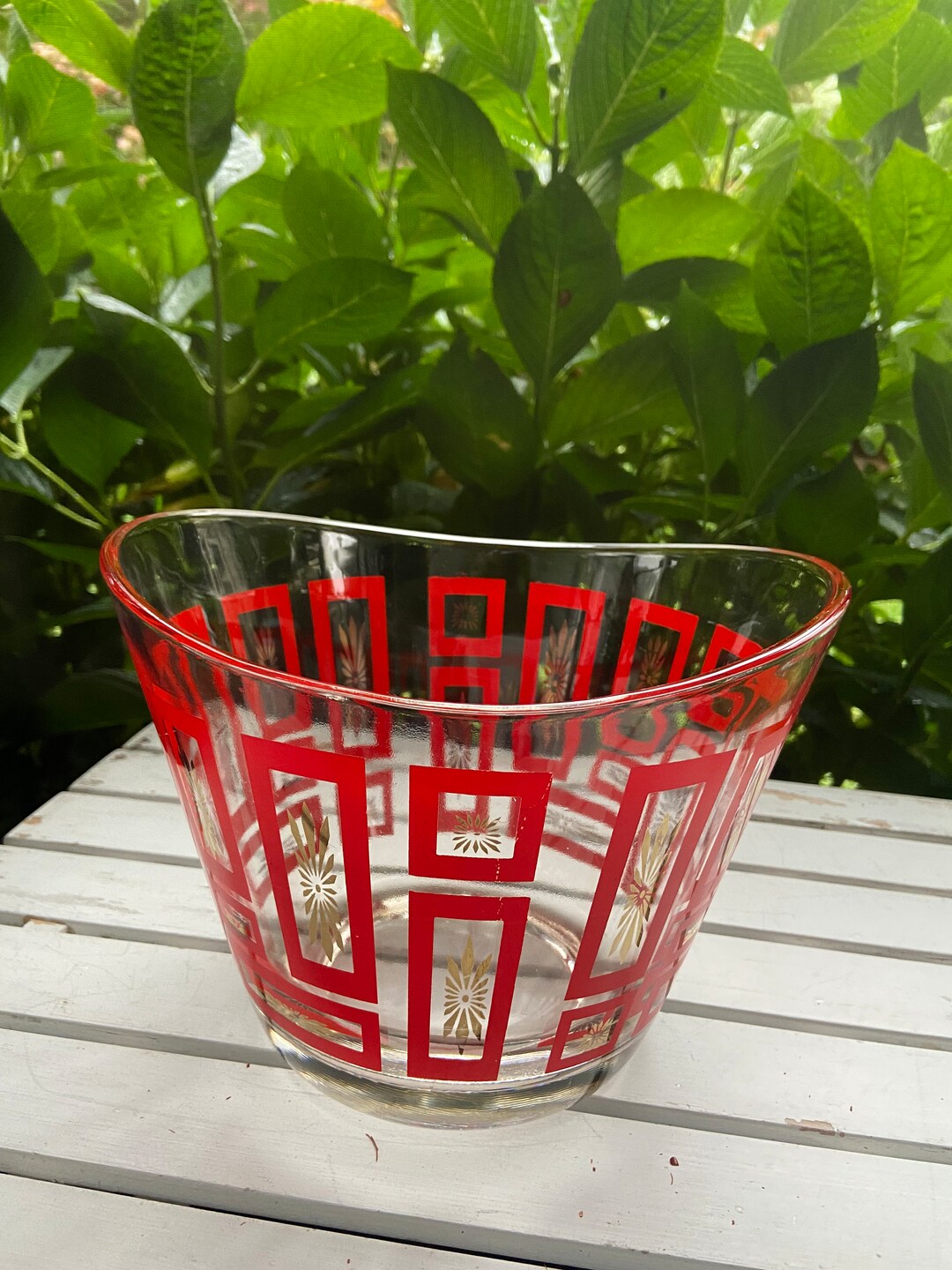 Vintage Red & Gold MCM Starburst Glass Serving Bowl - Etsy