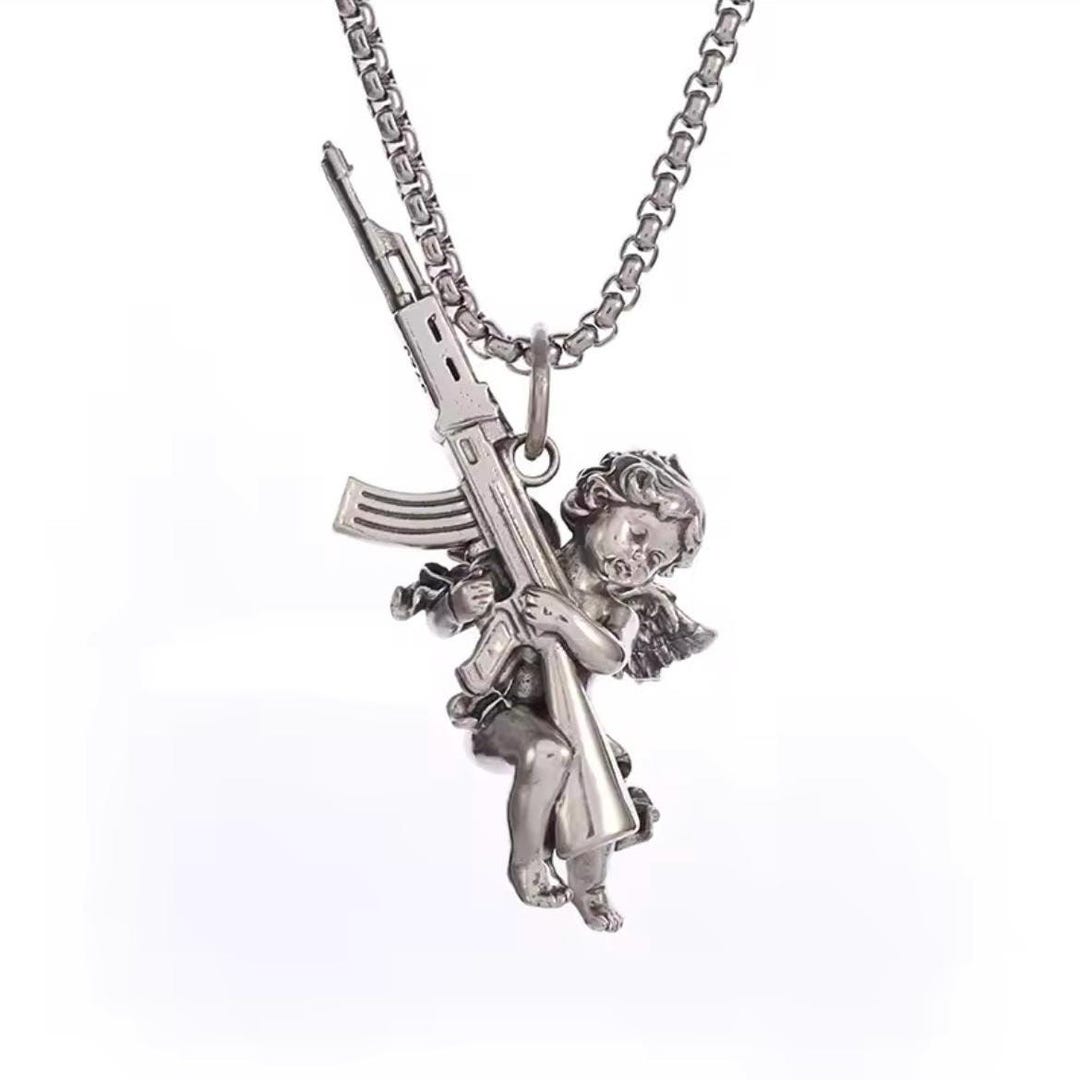 Peace and War Angel Ak-47 Pendant Necklace - Etsy