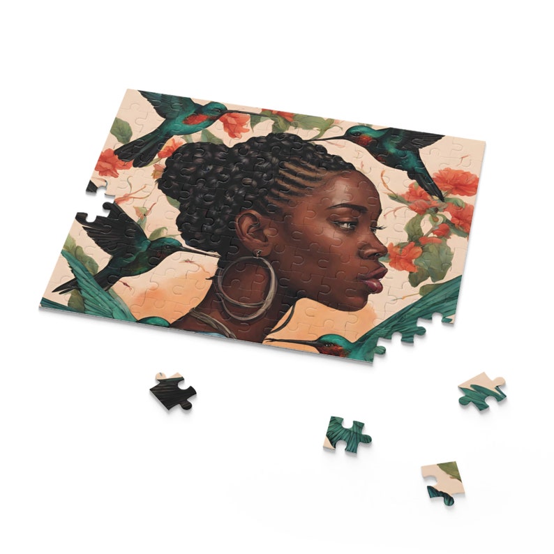 Black Woman Jigsaw Puzzle | Afro Art, Hummingbird Design - Etsy