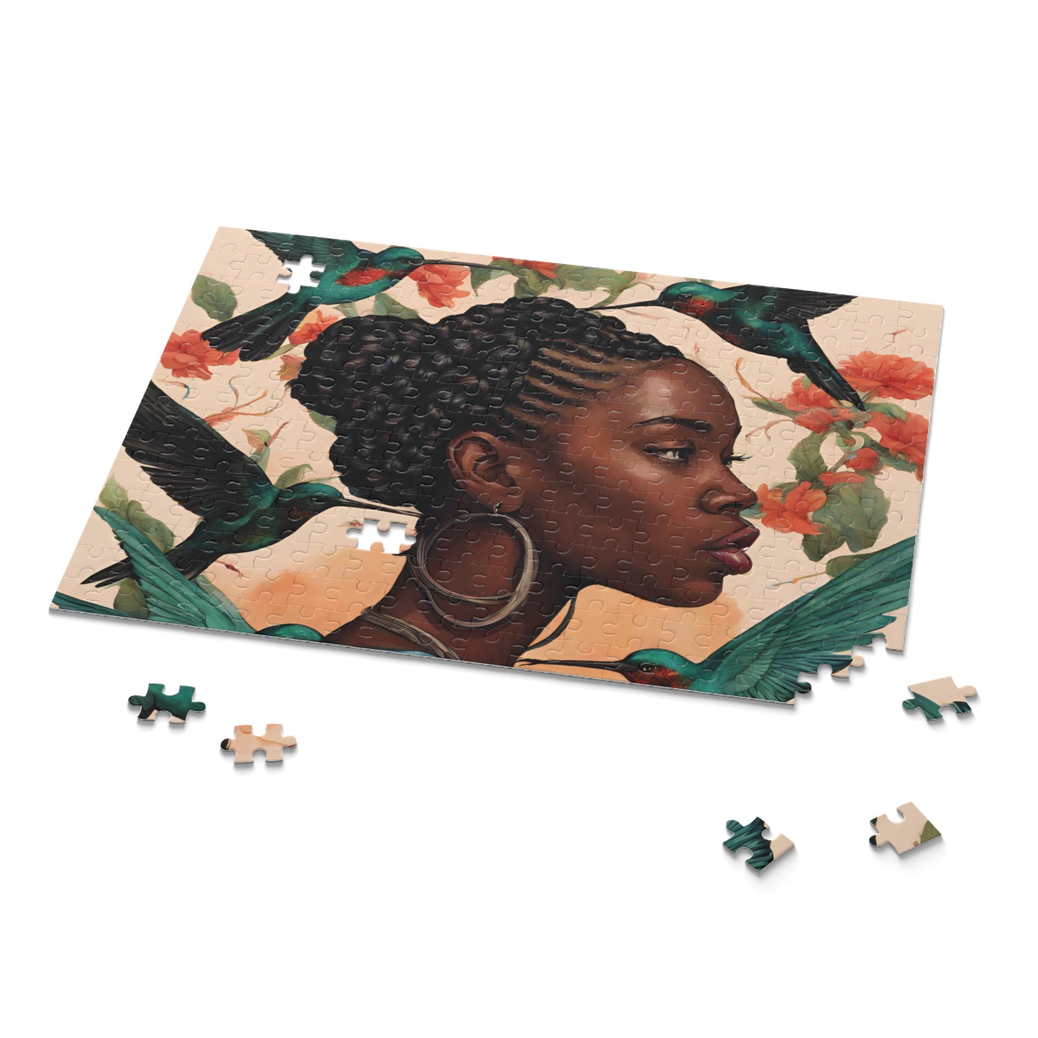 Black Woman Jigsaw Puzzle | Afro Art, Hummingbird Design - Etsy
