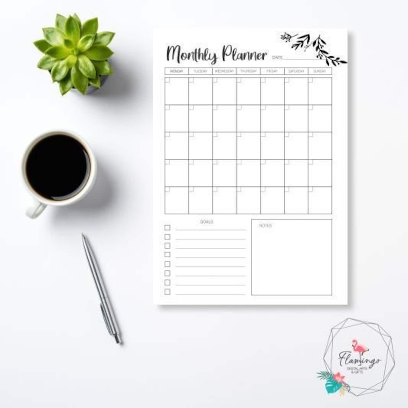 Printable Monthly Planner Minimalist A4, A5, Letter, PDF - Etsy
