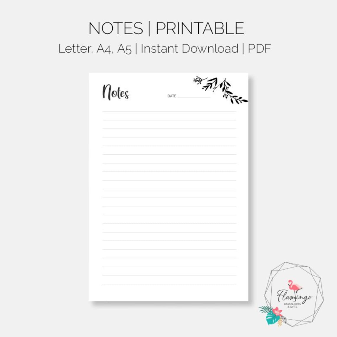 Printable Notes Planner Minimalist A4, A5, Letter, PDF - Etsy