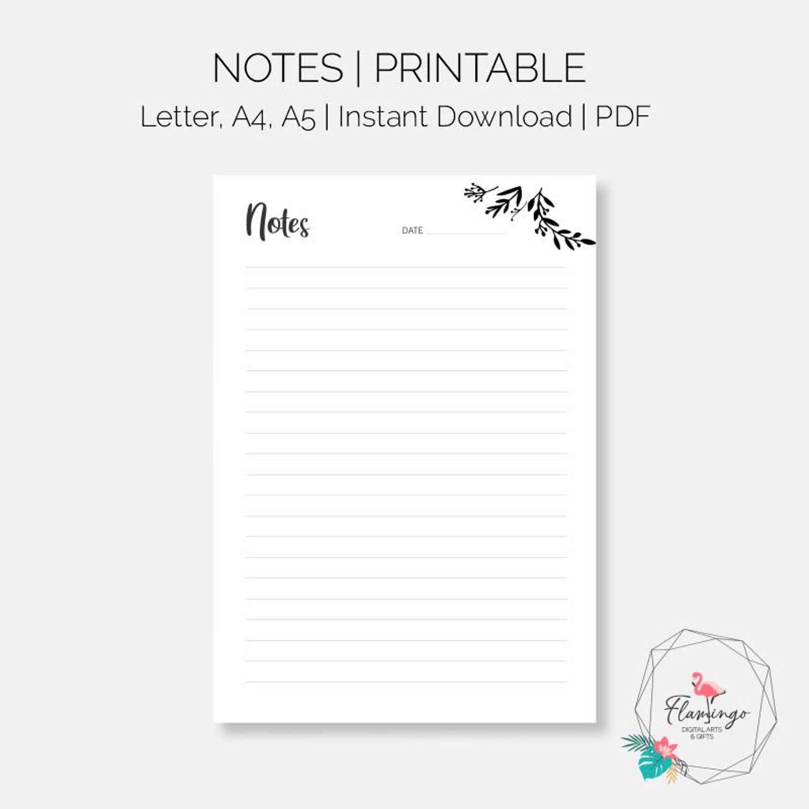 Printable Notes Planner Minimalist A4, A5, Letter, PDF - Etsy