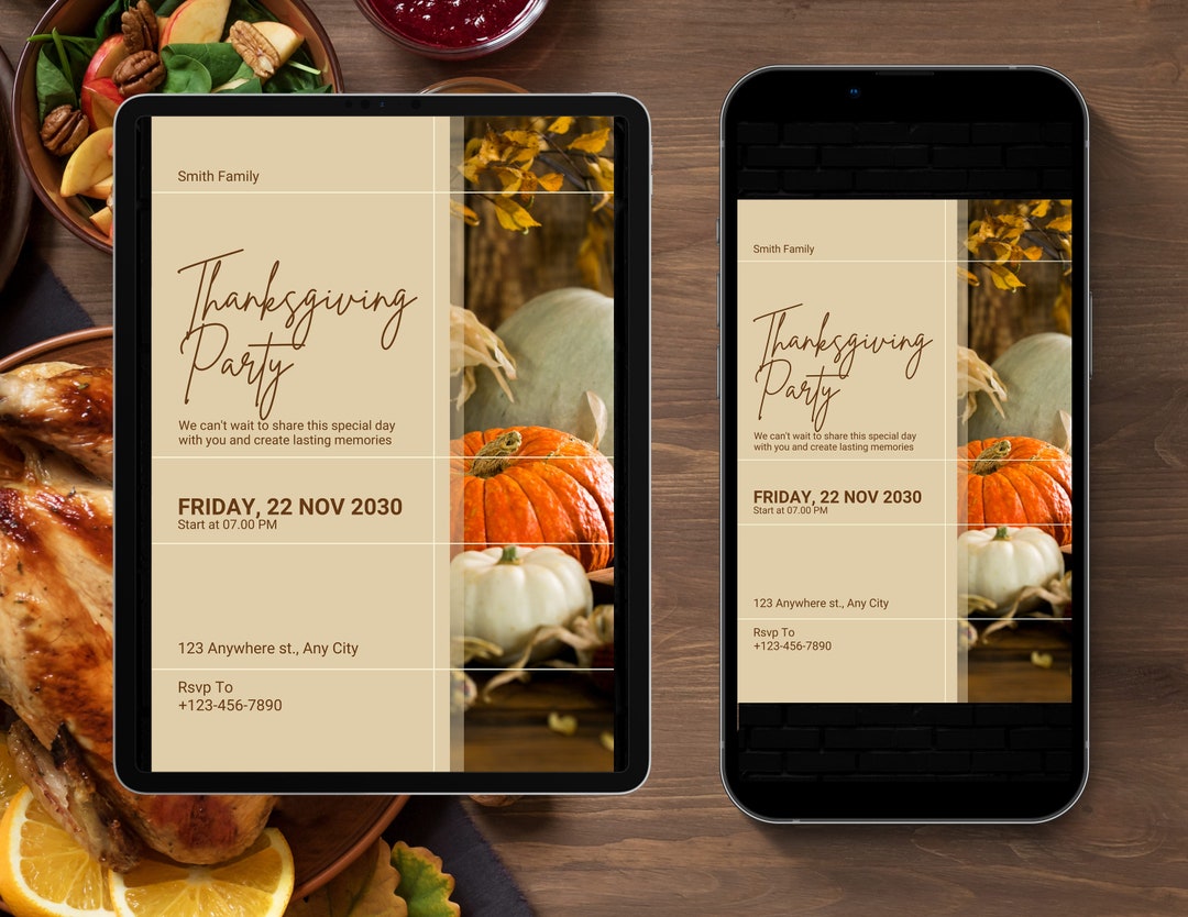 Pumpkin Thanksgiving Party Invitation | Digital Template, Editable ...