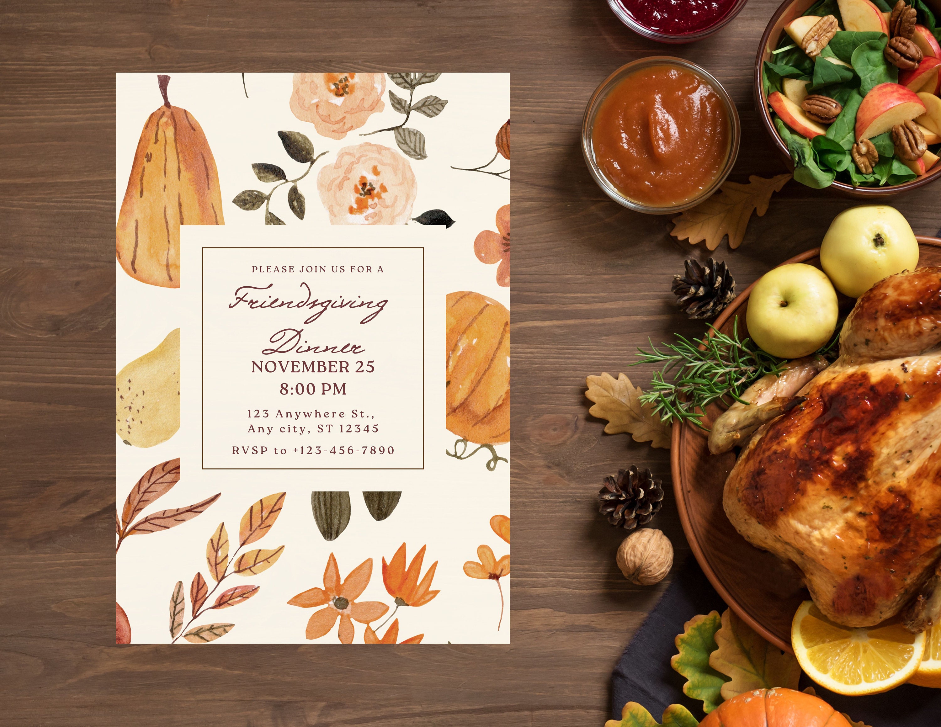 Watercolor Friendsgiving Invite | Digital Template, Editable ...