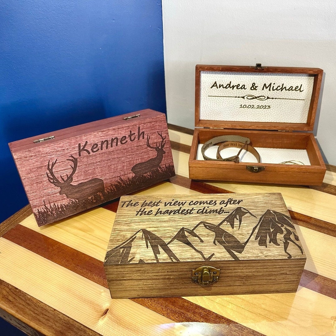 Custom Engraved Wooden Box - Faux Leather Interior, Choose Your Style ...