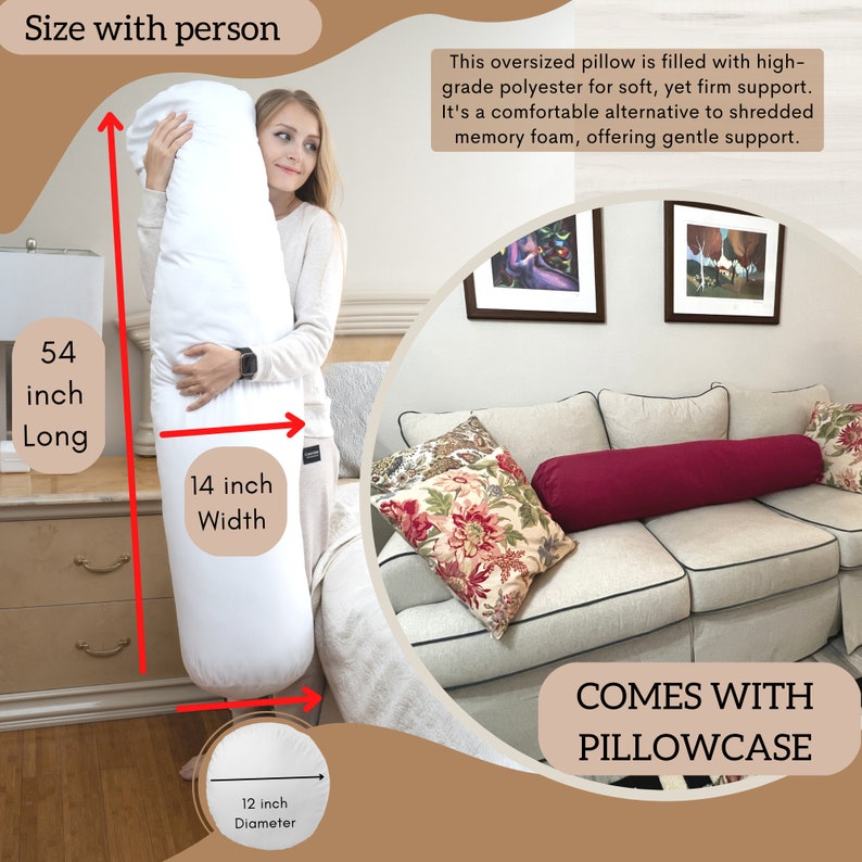 Round Body Pillow Cylinder Body Pillow Oversize Extra Long 54x12 Come ...